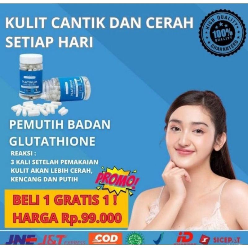 Jual PROMO!!! [60 KAPSUL] Platinum Whitening Pemutih Badan Glutathione ...