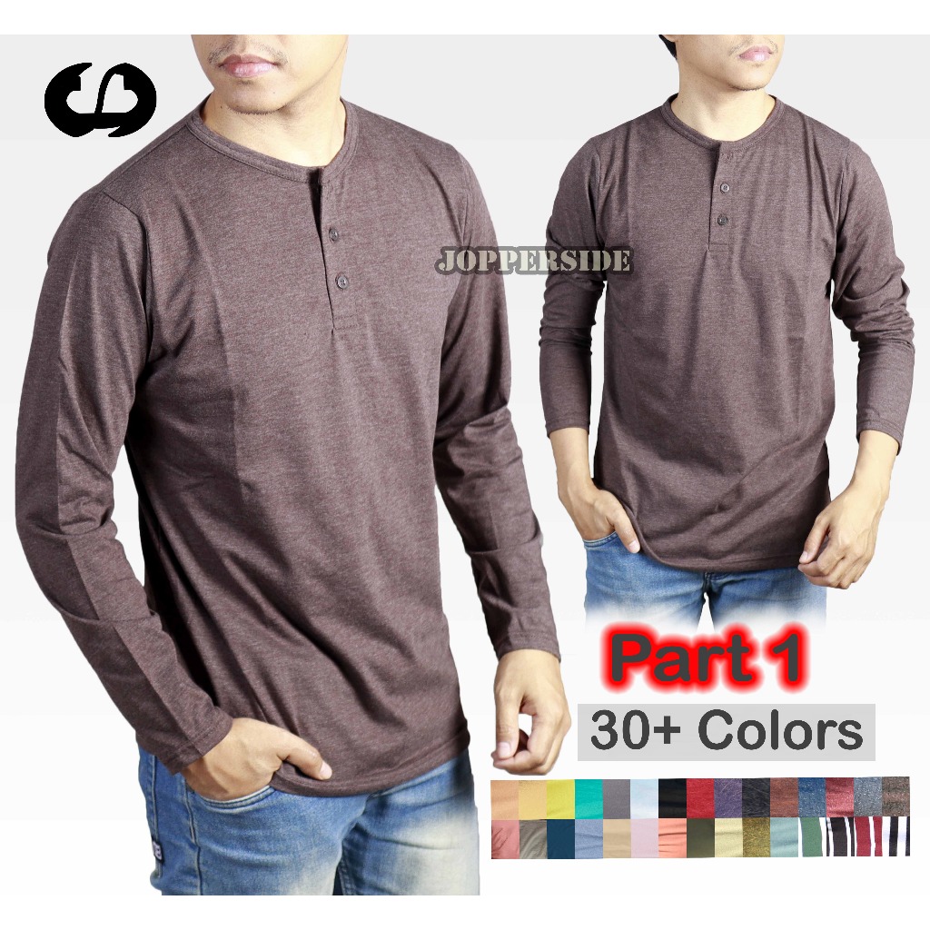 Jual [ COD PABRIK ] T shirt kaos polos lengan panjang pria henley kancing katun combed premium ...
