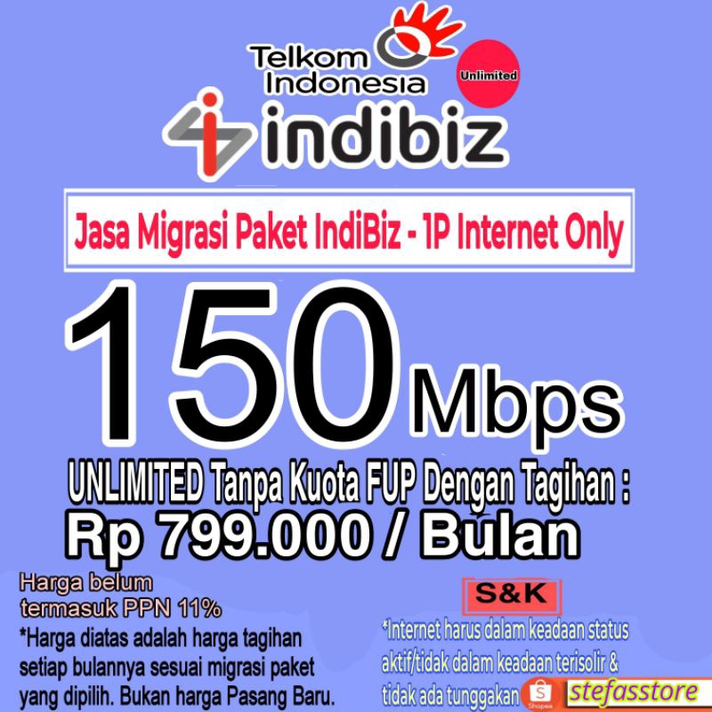 Jual MIGRASI INDIBIZ PAKET 1P INTERNET ONLY SPEED 150 MBPS UPGRADE ...