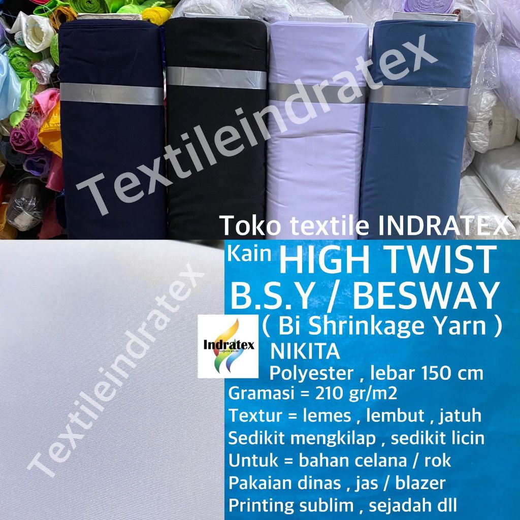 Jual ( per 1 roll ) kain BSY BESWAY HIGH TWIST polyester NIKITA meteran ...