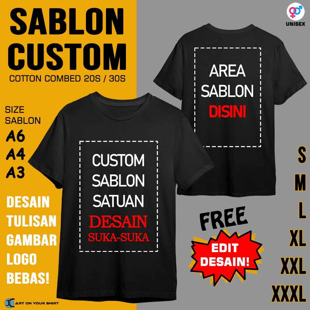 Jual Kaos Custom Katun Combed 20S A3 Desain Suka-Suka Satuan Sablon DTF All Warna Cewe dan Cowo ...