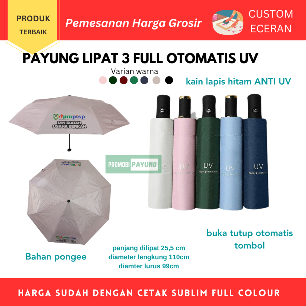 Jual [ PAYUNG CUSTOM GROSIR ECERAN ] Payung Lipat 3 Full Otomatis Anti ...