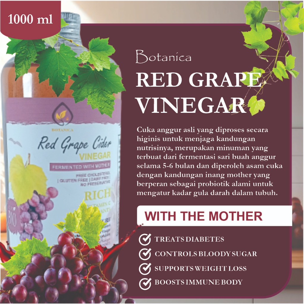 Jual Botanica Red Grape Cider Vinegar 1000 ml/1 Liter Cuka Anggur Merah ...