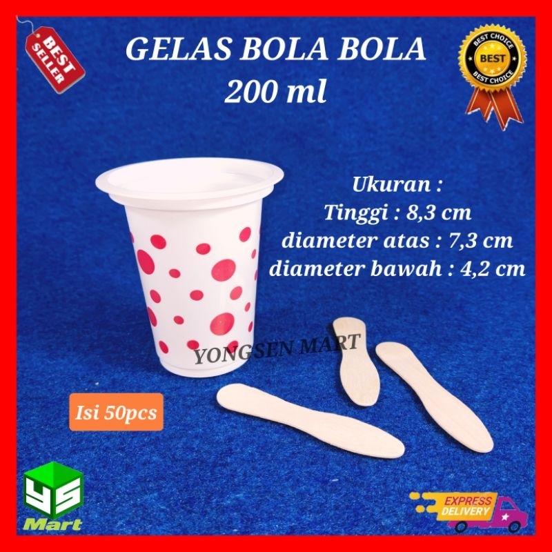 Jual Gelas plastik bola bola cup ondel ice cream merah 200ml isi 50pcs ...