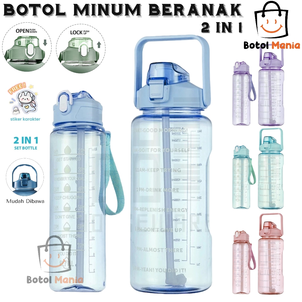 Jual BM - BT002 BOTOL MINUM 2 IN 1 TRANSPARAN / BOTOL MINUM MOTIVASI 2 ...