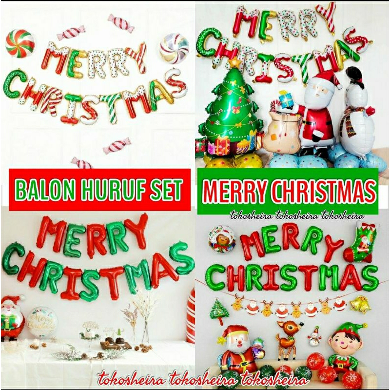 Jual Balon Huruf Set Merry Christmas Balon Jumbo Mini Bando Santa Pohon ...
