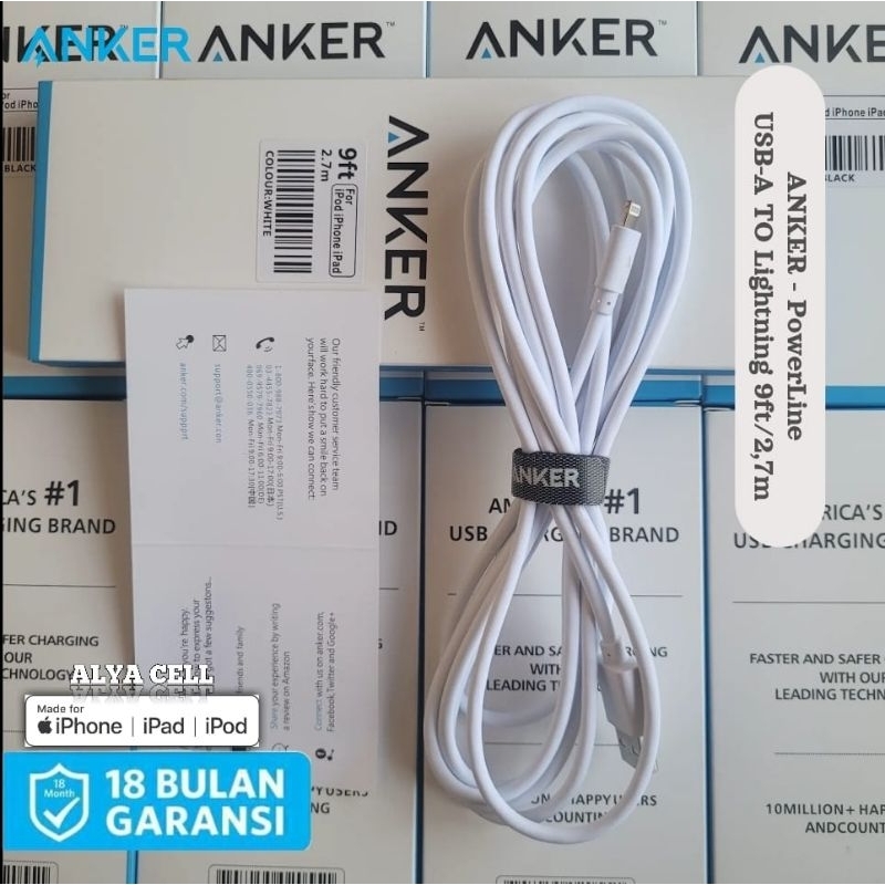 Jual Kabel Data Iphone Ipad Ipod Lightning Cable Anker9ft /2.7m High ...