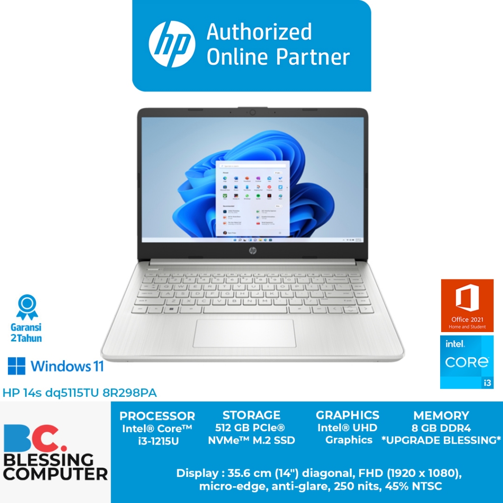 Jual HP 14s dq5115TU 8R298PA Core i3 1215U 8GB 512GB W11 UPGRADE ...
