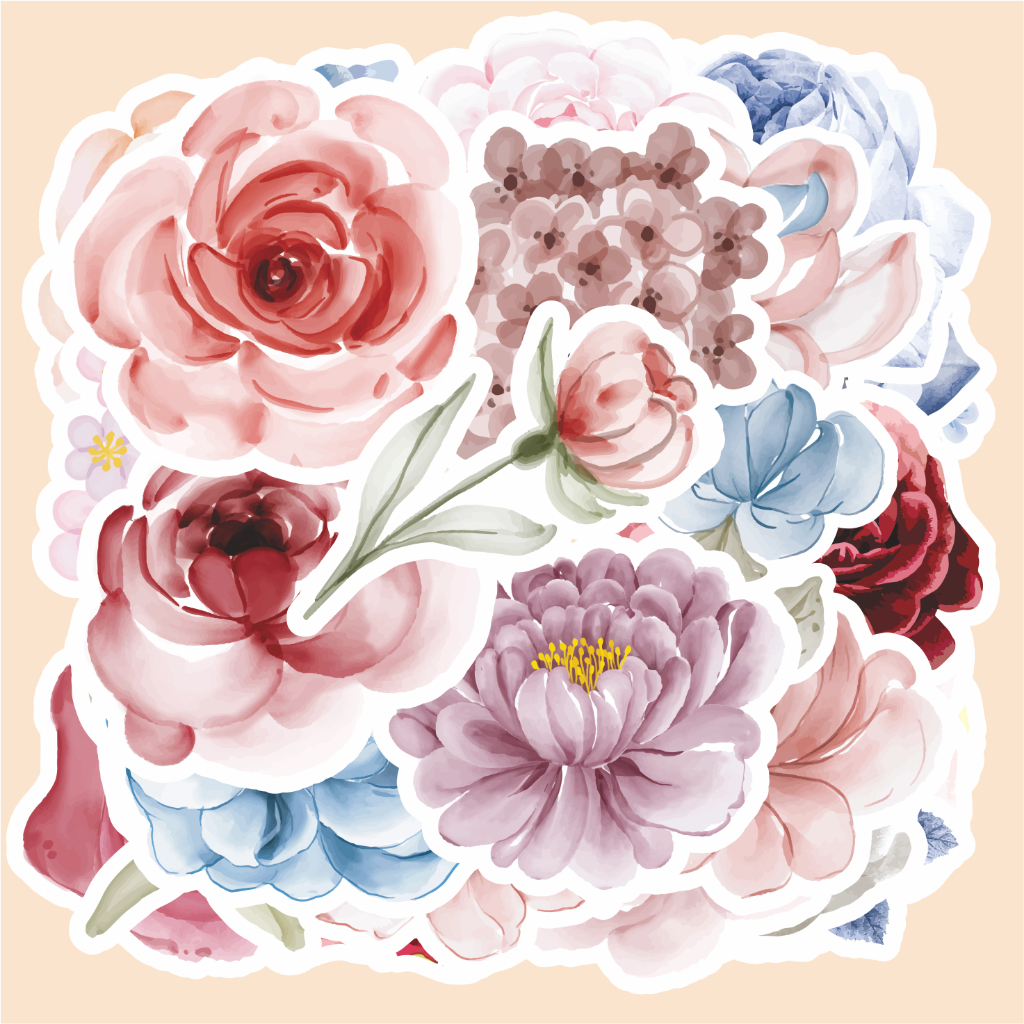 Jual ( 50 pcs ) scrapbook stiker/FLOWER-watercolor/murah/random satuan ...