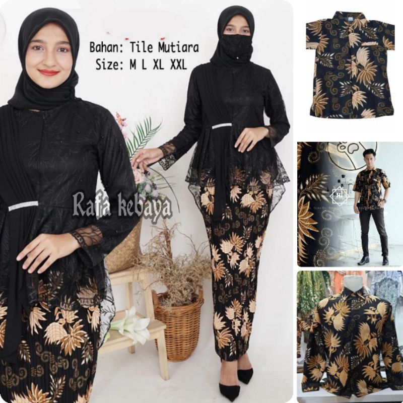 Jual Set Kebaya Couple Selendang Hitam /Kebaya Wisuda/ Baju Batik ...