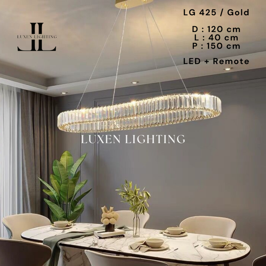 Jual Lampu Gantung Kristal Minimalis Modern LED 3 Color + Remote LG 425 D120 | Shopee Indonesia