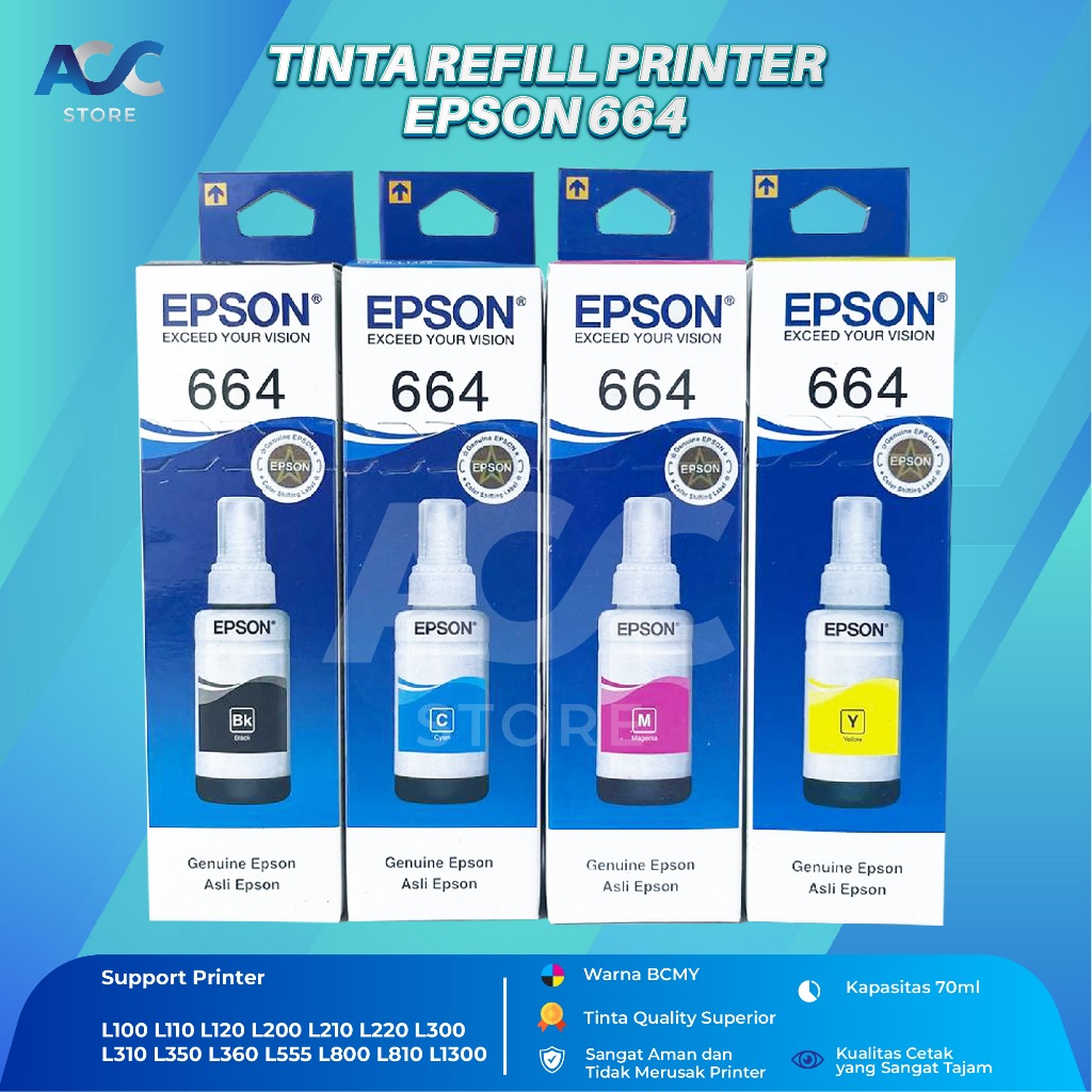 Jual Tinta Epson 664 Tipe Printer L110 L120 L200 L210 L220 L222 L300 ...