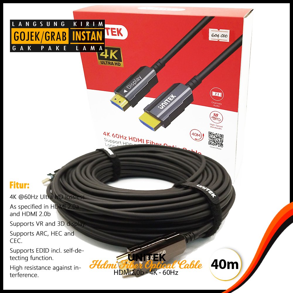 Jual Unitek 4K 60Hz Fiber Optic HDMI 2.0b Cable 40m - Kabel HDMI Optik ...