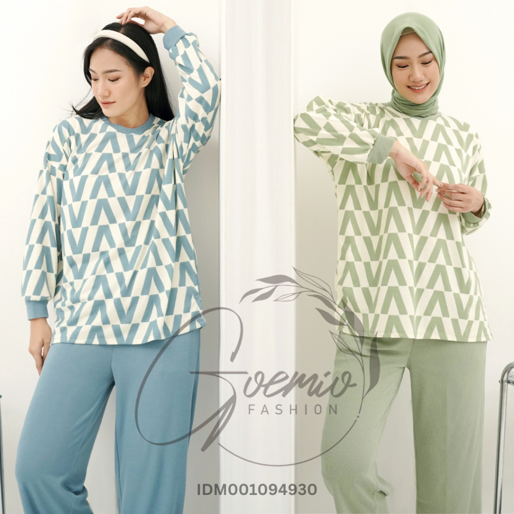 Jual ilook | LD 120 One Set Victory Setelan Katun Knit Combi Atasan Motif Dan Celana Panjang ...