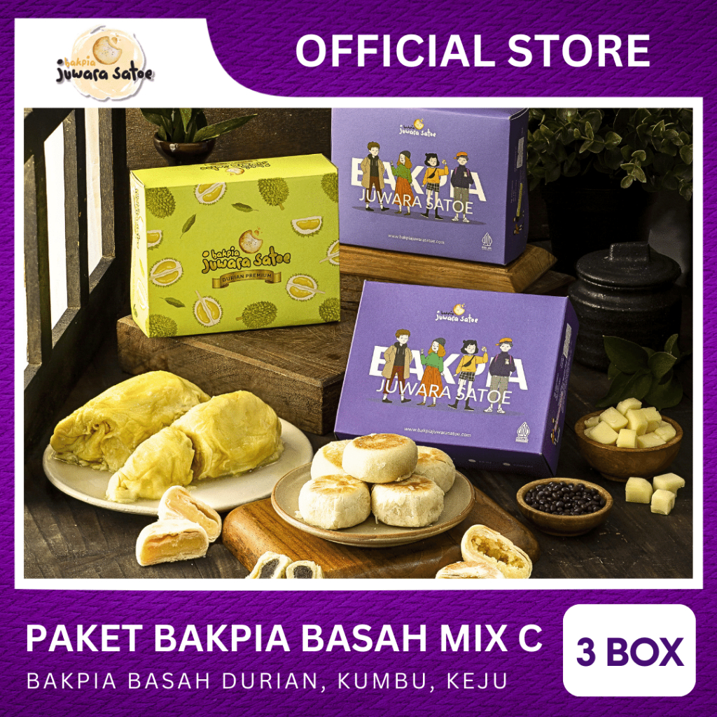 Jual [ 3 BOX ] PAKET BAKPIA BASAH MIX C (DURIAN, KUMBU HITAM, KEJU ...
