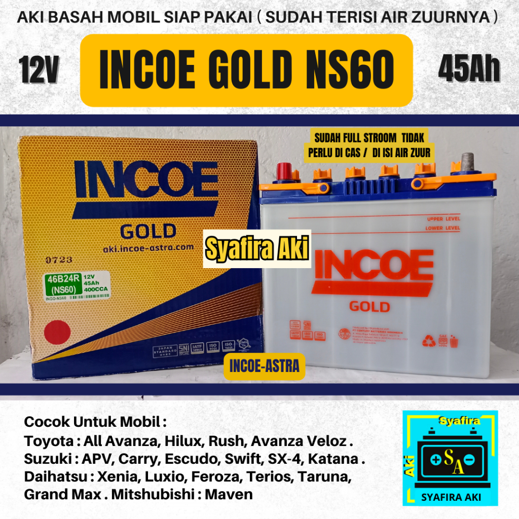 Jual AKI MOBIL XENIA, LUXIO, GRANDMAX APV, RUSH NS60 INCOE ASTRA GOLD AKI BASAH | Shopee Indonesia