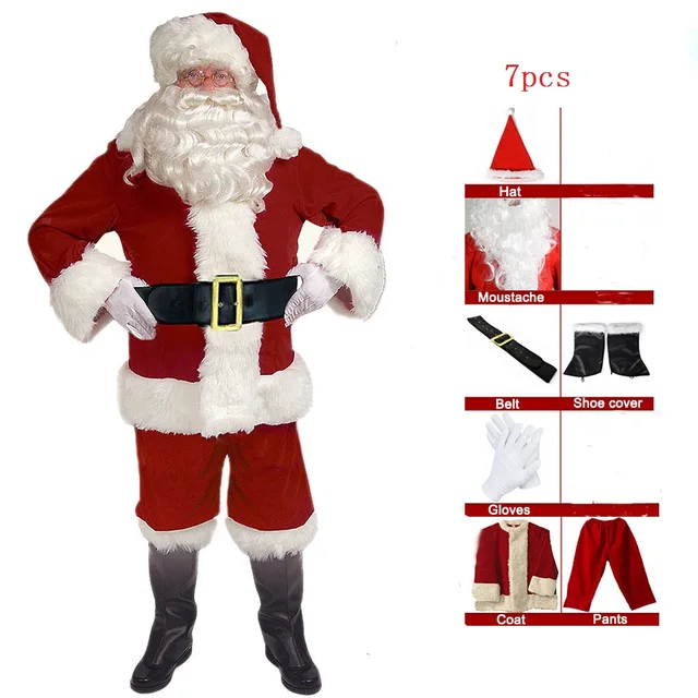 Jual 7PCS Santa Claus Costume Christmas Complete Dress-Up Outfit For ...