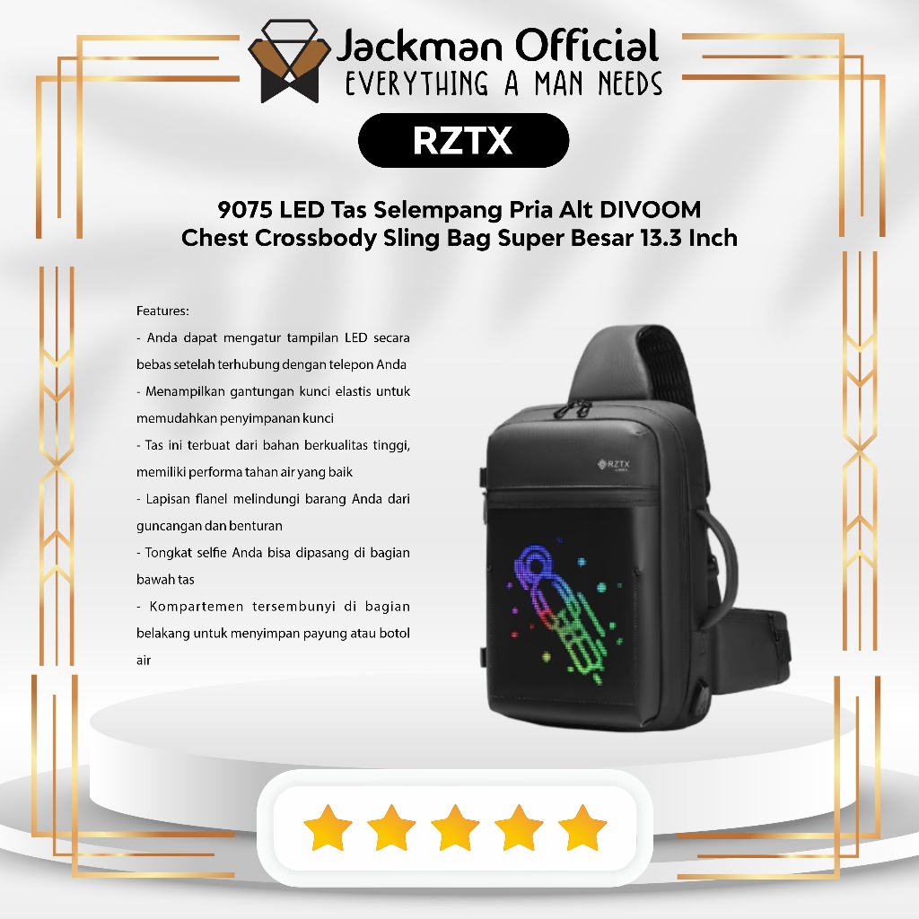 Jual RZTX 9075 Tas Selempang LED Pixel Art Display Pria Chest Crossbody ...