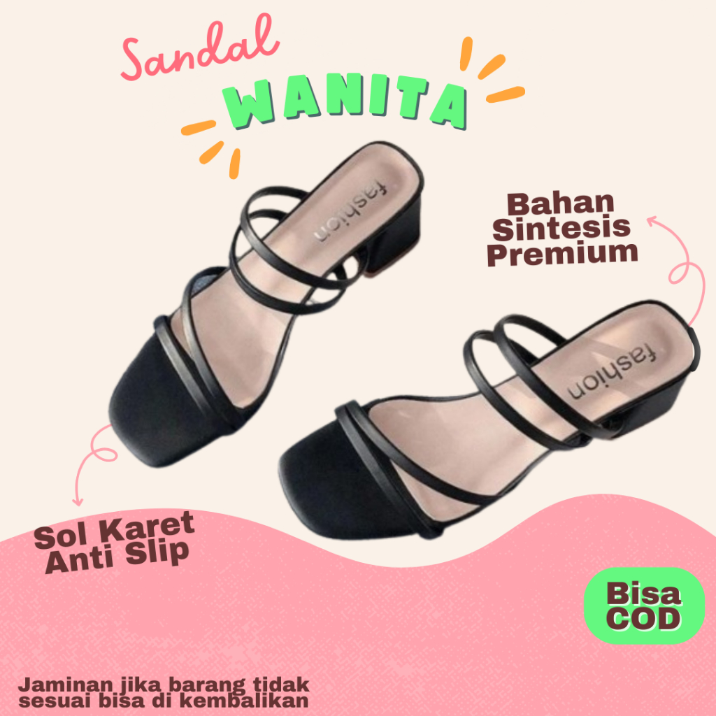Jual Sendal Wanita Kekinian Kondangan Heels Sendal Hak Tahu 5Cm Sandal ...