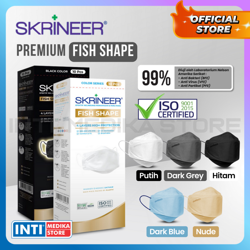 Jual SKRINEER - Masker 3D Earloop 4 Ply Model KF94 BOX | Surgical BFE ...