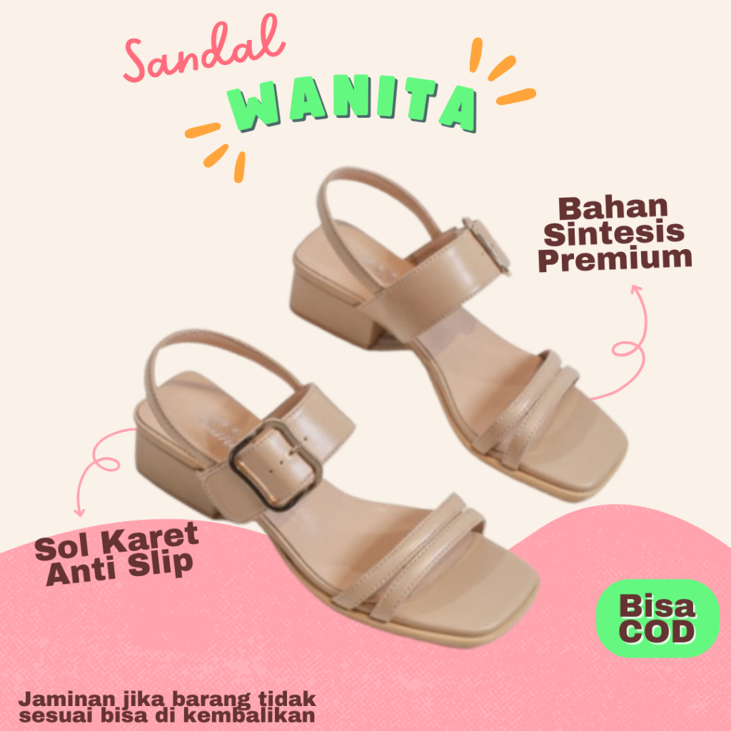 Jual Sendal Wanita Kekinian Kondangan Sandal Hak Tahu 3 cm Sendal Heels ...