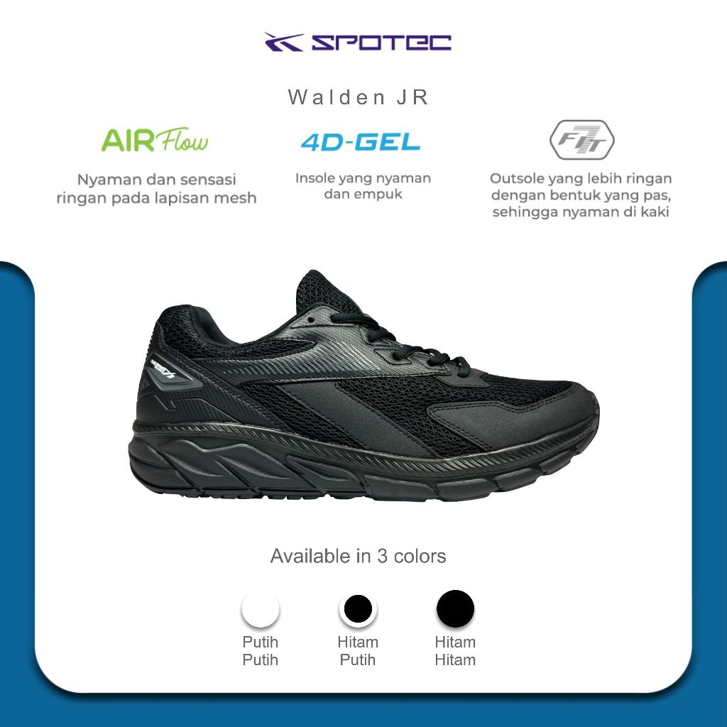 Jual SPOTEC Sepatu STUDENT Artikel WALDEN LACE JR-Hitam/Hitam | Shopee ...
