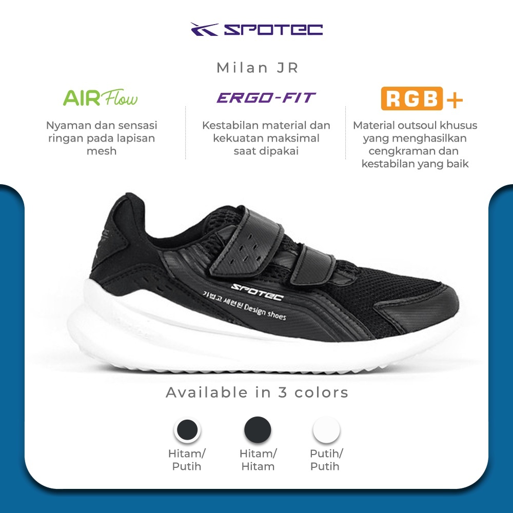 Jual SPOTEC Sepatu STUDENT Artikel MILAN JR-Hitam/Putih | Shopee Indonesia