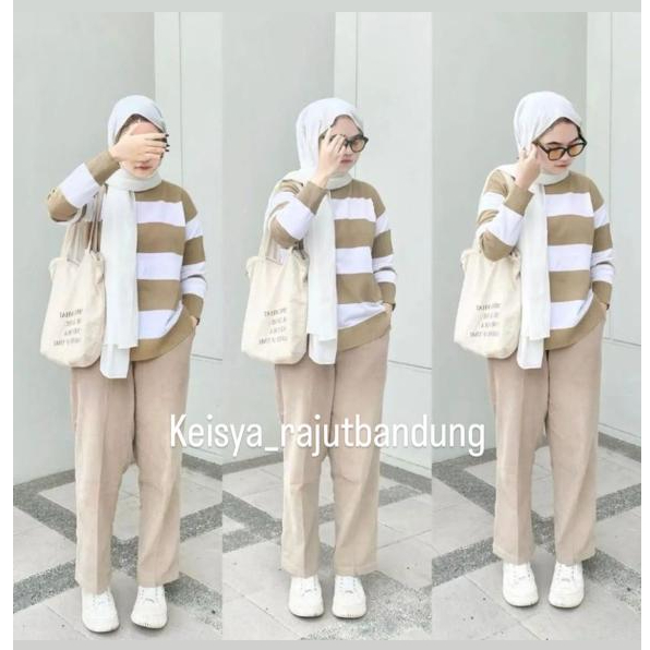 Jual SWEATER EIRA JUMBO / BAJU RAJUT WANITA LENGAN PANJANG STRIP BLASTER / SIZE L,XL,XXL ...