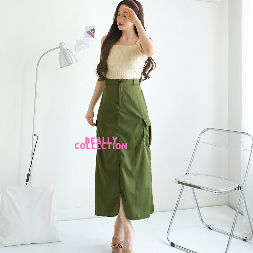 Jual Rok Cargo Belah Cotton Twill Skirt Korean Style Wanita Kekinian ...