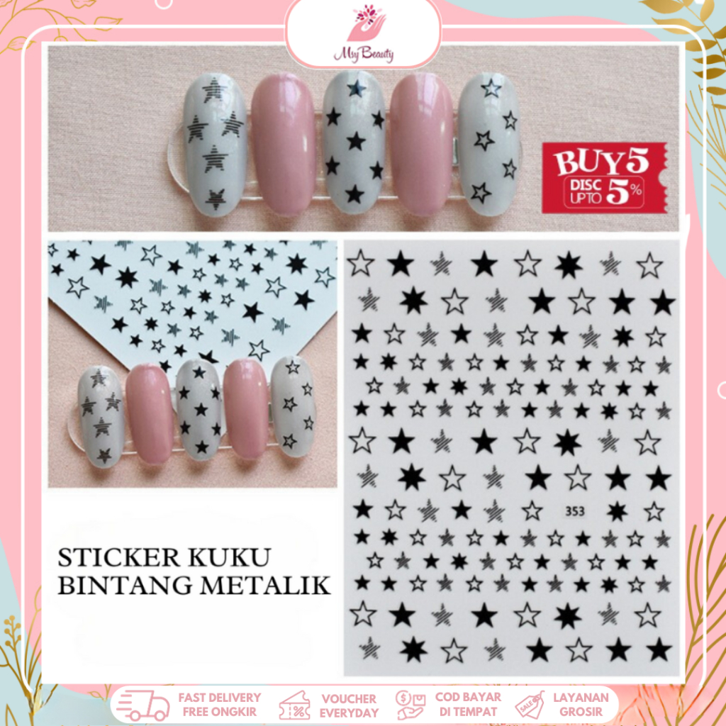 Jual MSY Stiker Kuku 3D Motif Bintang Shiny/Sticker Nail Art Motif Star ...