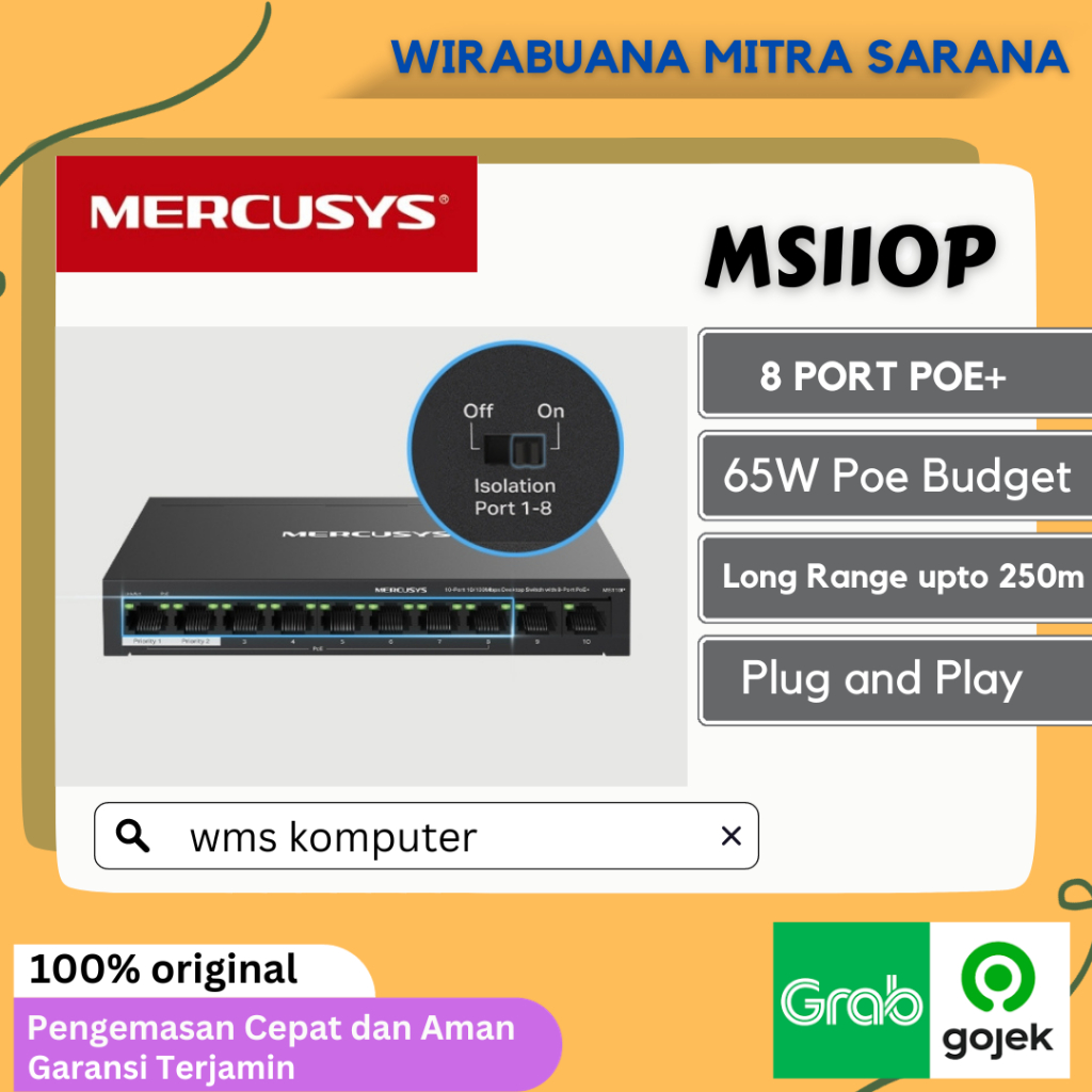 Jual MERCUSYS MS110P Switch Hub 8-Port PoE+ / 10-Port 10/100Mbps ...
