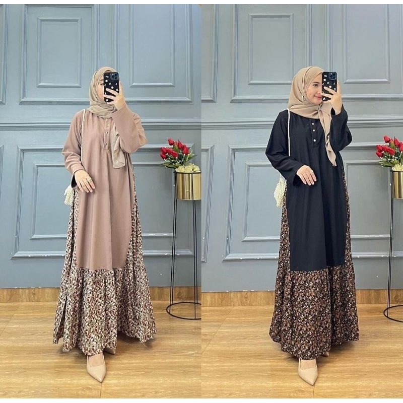 Jual gamis knit kancing | Shopee Indonesia