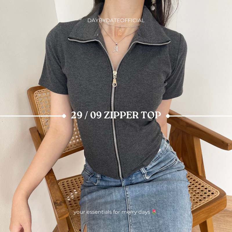 Jual 29 / 09 Zipper Top | Daybydate | Zip Shirt Atasan Kemeja Risleting ...