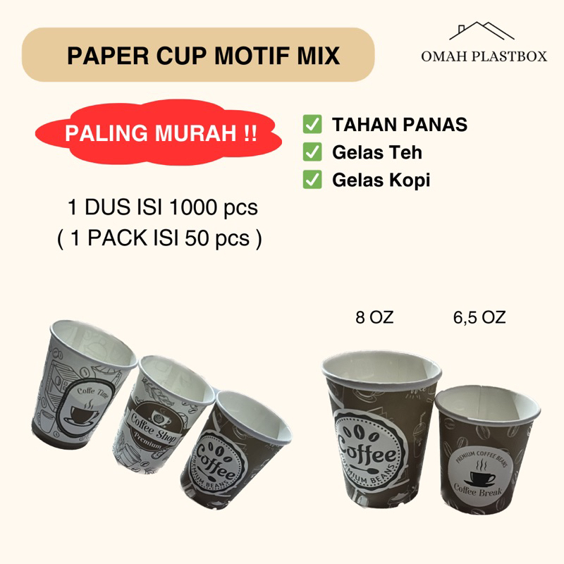 Jual Paper Cup/Gelas Motif Mix Kopi Teh 50 PCS Ukuran 6,5 Oz dan 8 Oz | Shopee Indonesia