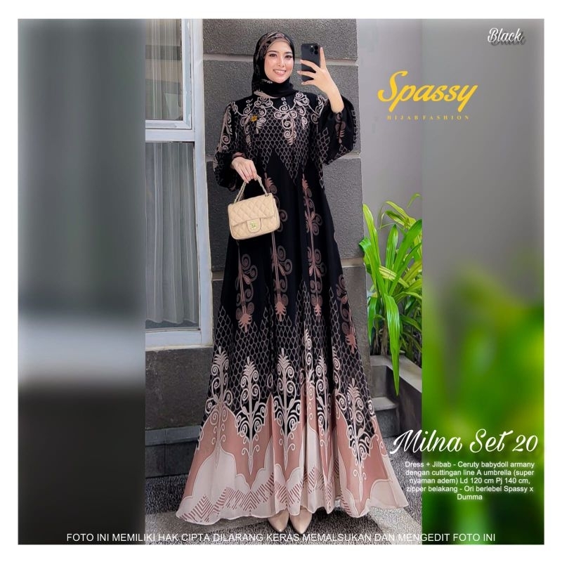 Jual Milna Set 11 12 13 14 15 16 18 19 20 Spassy x Dumma Gamis Maxi Dress + Jilbab / Bahan ...