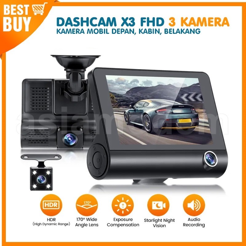 Jual Kamera Dashboard Mobil, DVR HD1080P 3 Kamera 3 Arah, Perekam Video ...