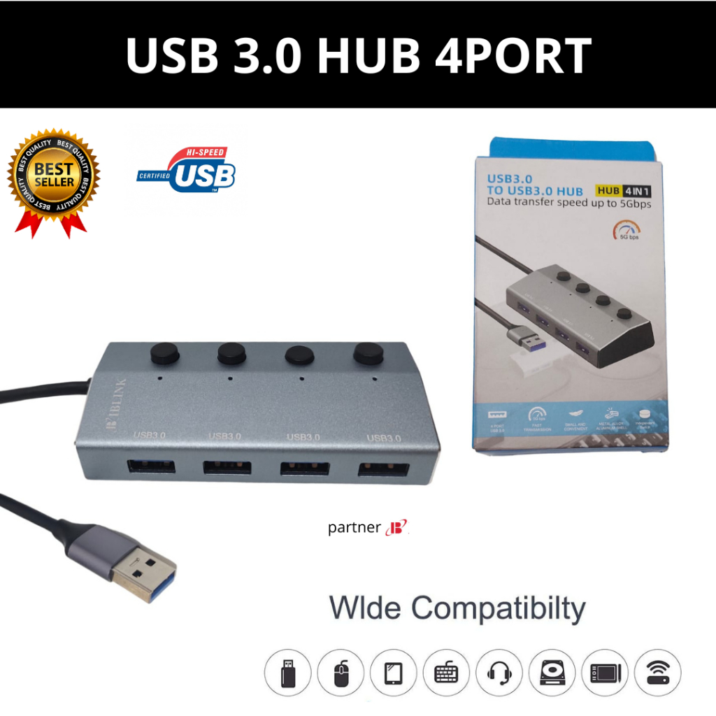 Jual USB 3.0 Hub 4 Port USB 3.0 HUB With Power Switch Led Alumunium ...