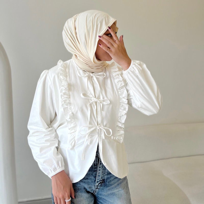 Jual Byvia - Esme Blouse / Coquette Tie Blouse / Bow Ribbon Blouse ...