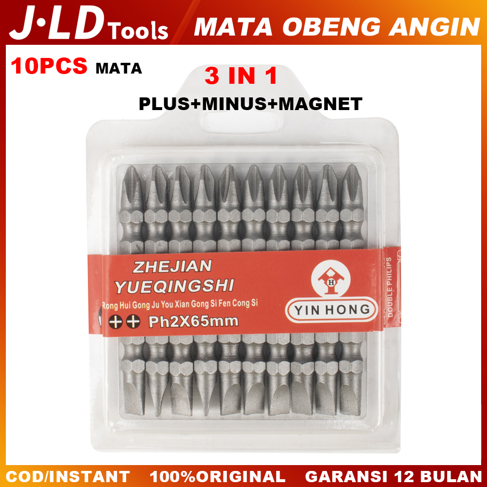 Jual JLD 10pcs Mata Obeng Angin Plus+Minus PH2X65mm Mata Bor ...