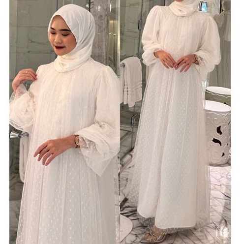 Jual AZIE DRESS SATIN MIX TULLE POLKADOT DRESS BUSUI FRIENDLY BAJU ...