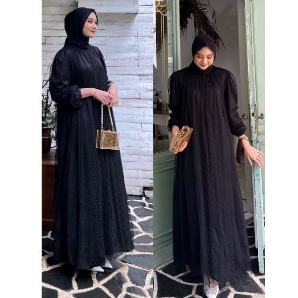 Jual AZIE DRESS SATIN MIX TULLE POLKADOT DRESS BUSUI FRIENDLY BAJU ...