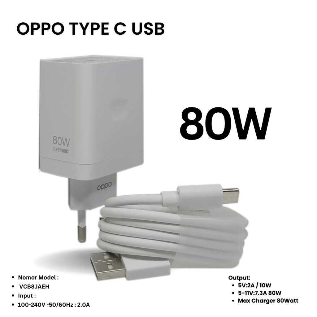 Jual Charger Oppo 80W Type C Super Dart Charger Oppo Type C 80Watt Fast ...