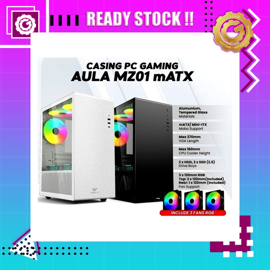 Jual CASING GAMING AULA MZ01 MICROatx 3FAN RGB MATX | Shopee Indonesia