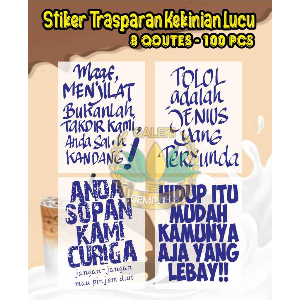 Jual STIKER TRASPARAN segala minuman QUETE KEKINIAN LUCU 100 PCS ...