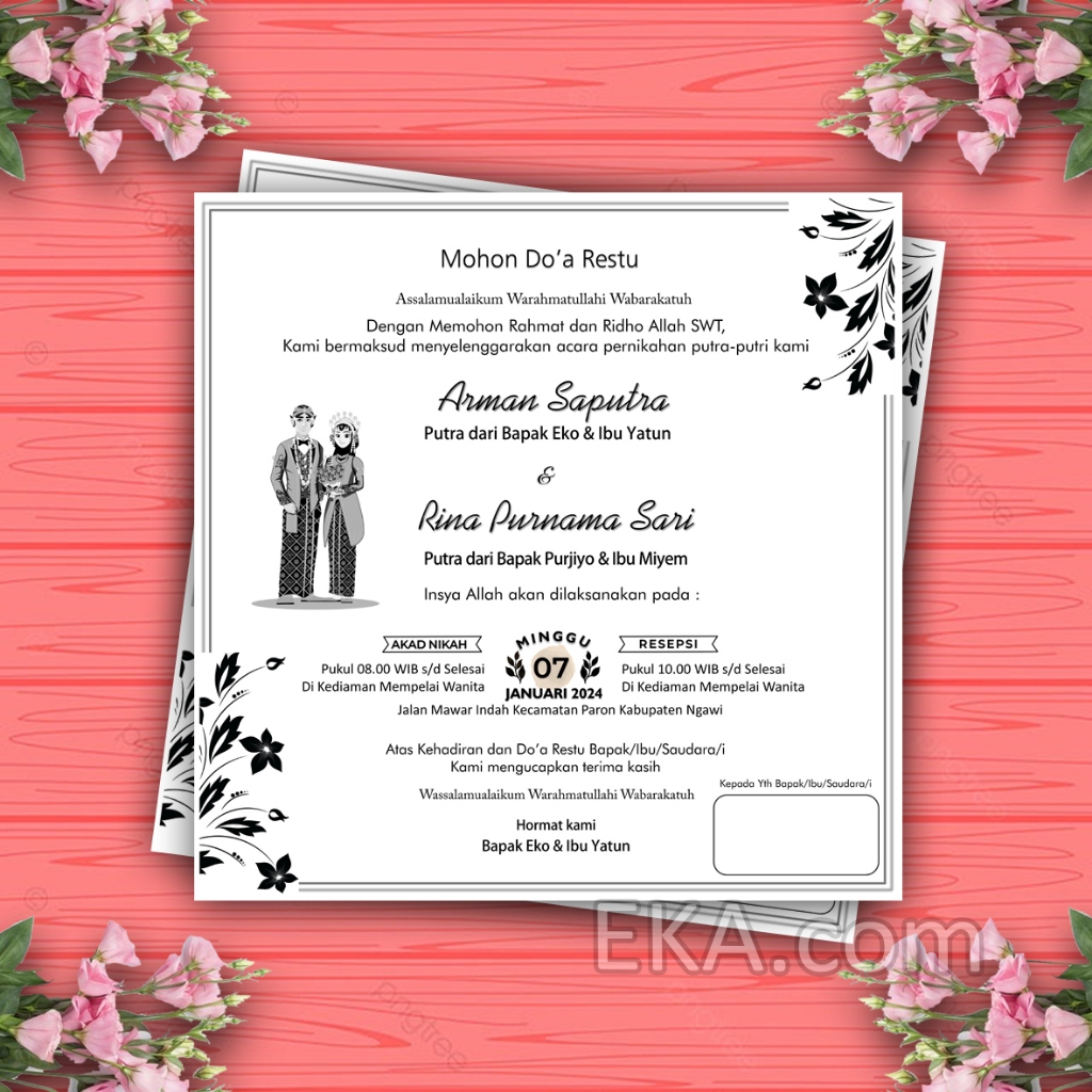 Jual Undangan Punjungan ukuran 16,5 x16,5 cm hitam putih | Shopee Indonesia