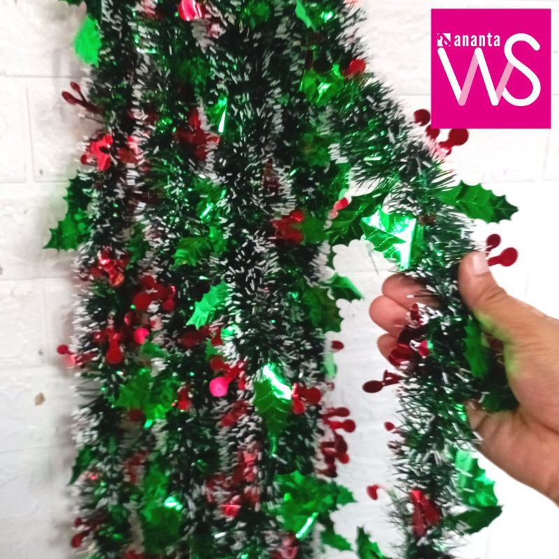 Jual Slinger Natal Hijau Salju Daun Cherry 2 Meter | Shopee Indonesia