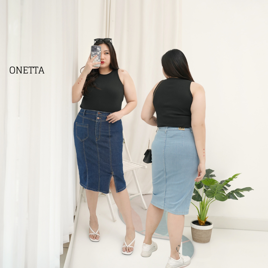 Jual Onetta - Rok Jeans Wanita Span Pendek Semi Formal BERLYN BIO BLUE ...
