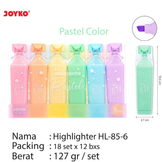 Jual ( 1 set isi 6 warna ) HL85 6 Highlighter Pastel Set JOYKO ...