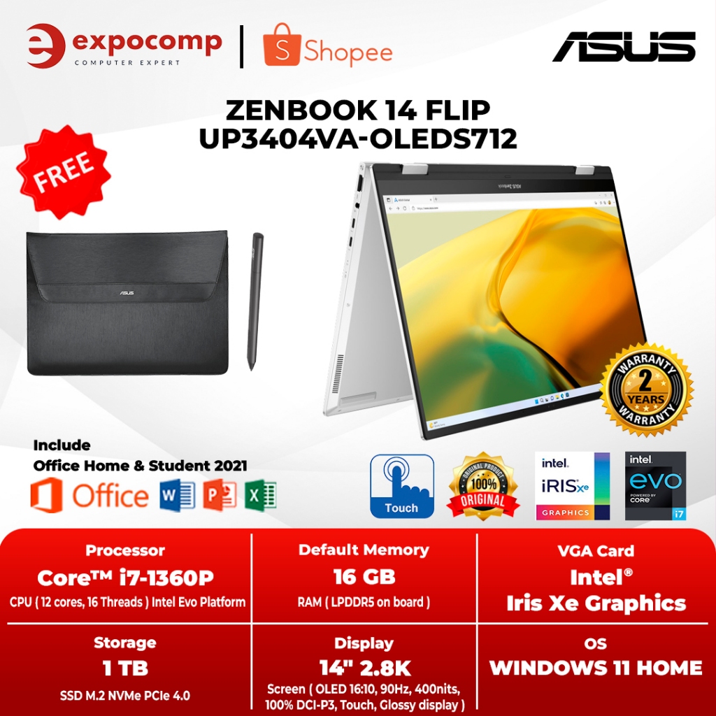 Jual ASUS Zenbook 14 Flip UP3404VA-OLEDS712 SILVER CORE i7-1360P 16GB ...