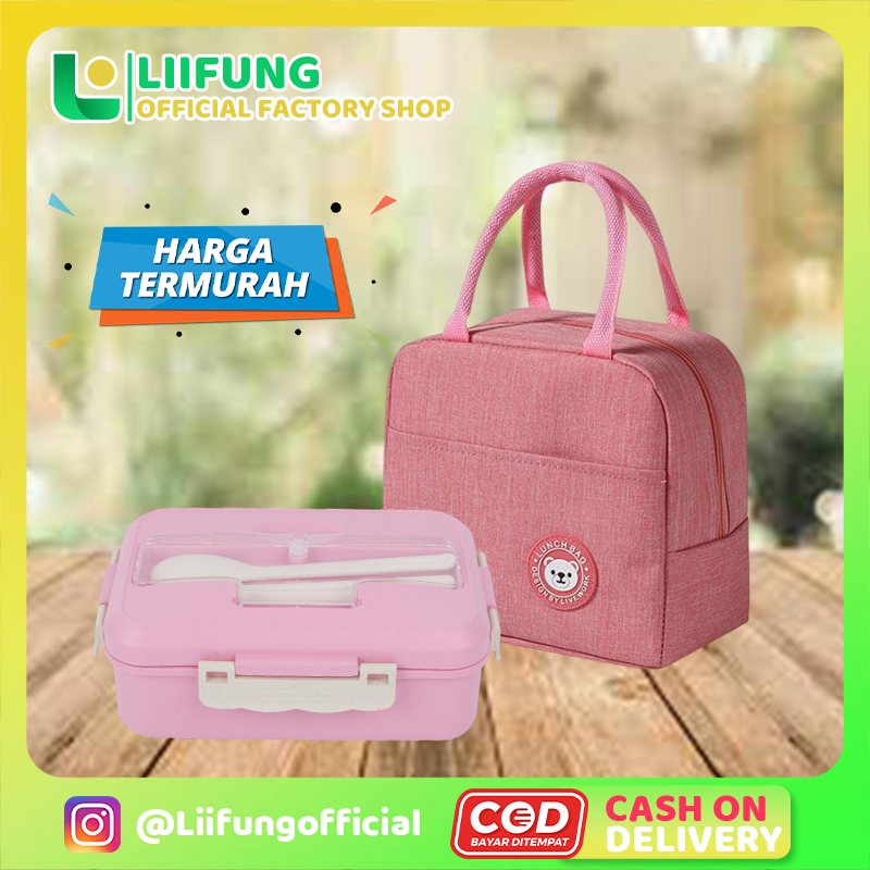 Jual Kotak Tempat Makan / Lunch Box / Bpa Free / PP Jerami Gandum / Bento Set 1000ml | Shopee ...